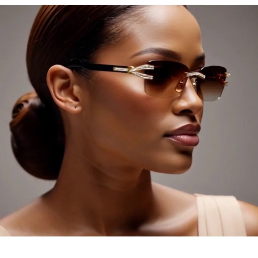 Accessories | Women Sunglasses Square Frame Rimless Brown Lens ...